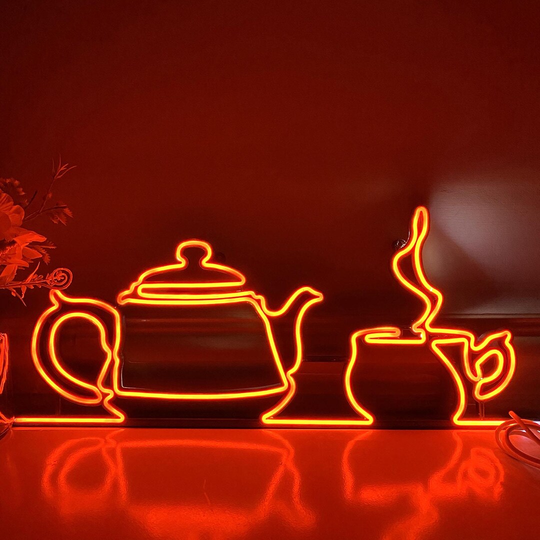 Tea Pot and Cup Neon Sign, Tea Neon Sign, Tea Pot Wall Art, Tea Pot Led ...