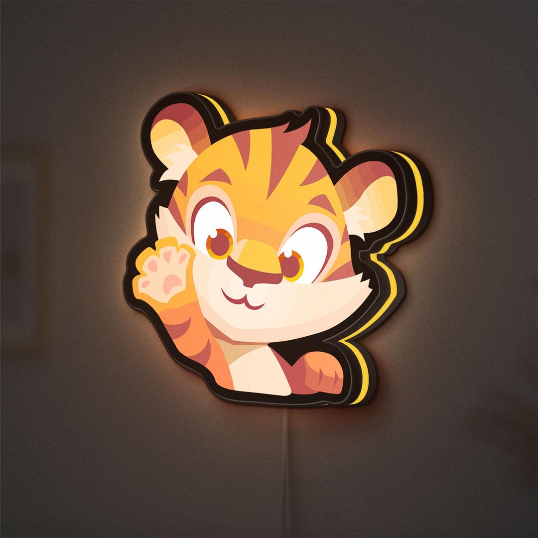 Tiger Welcomes LED Lightbox, Glowing Animal Wall Decor, Wildlife Night ...