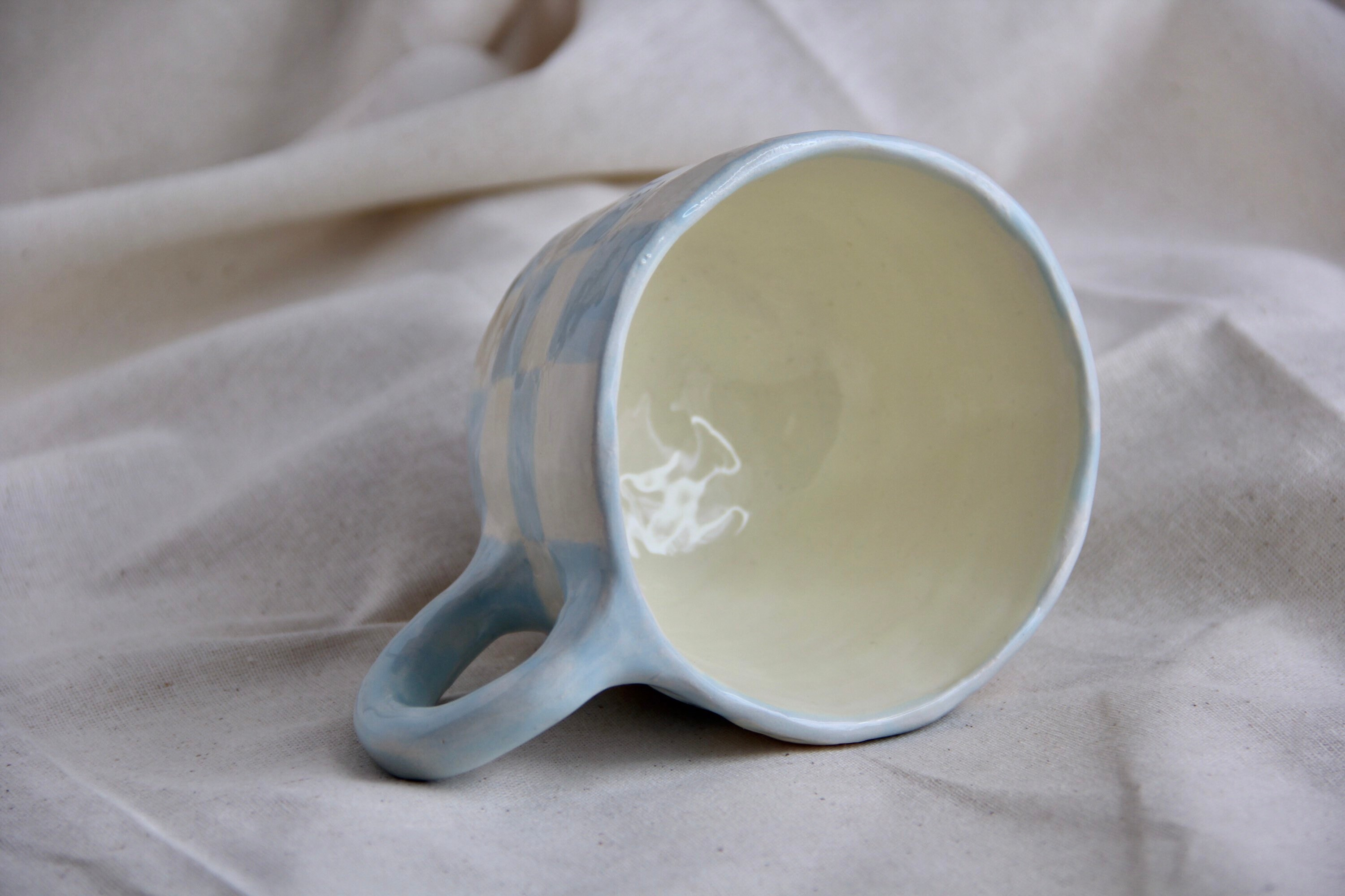Blue and White Checkered Ceramic Mug, Handmade - Etsy