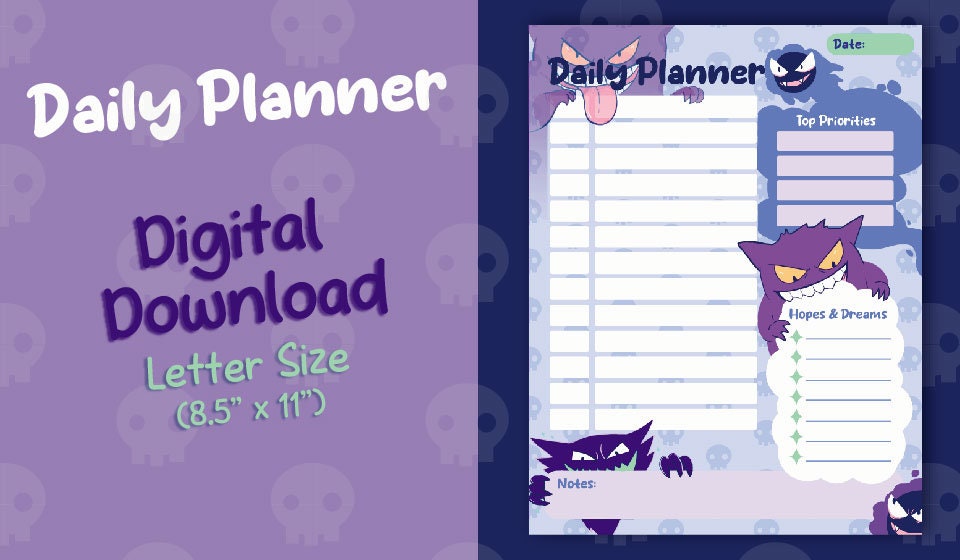 Gengar Daily Planner | Printable | Instant Digital Download | - Etsy