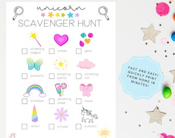 Unicorn Themed Scavenger Hunt, Kids Birthday Party Games, Unicorn ...