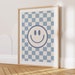 Blue Checkered Retro Smile Face, Boys Wall Art Printable, Smile Face ...