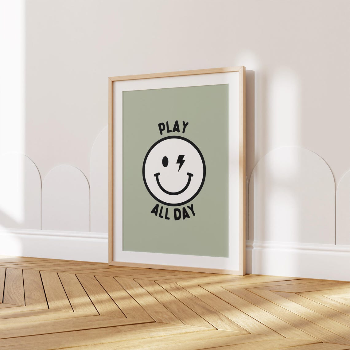 Play All Day Print: Retro Smiley Face, Playroom Wall Art (digital ...