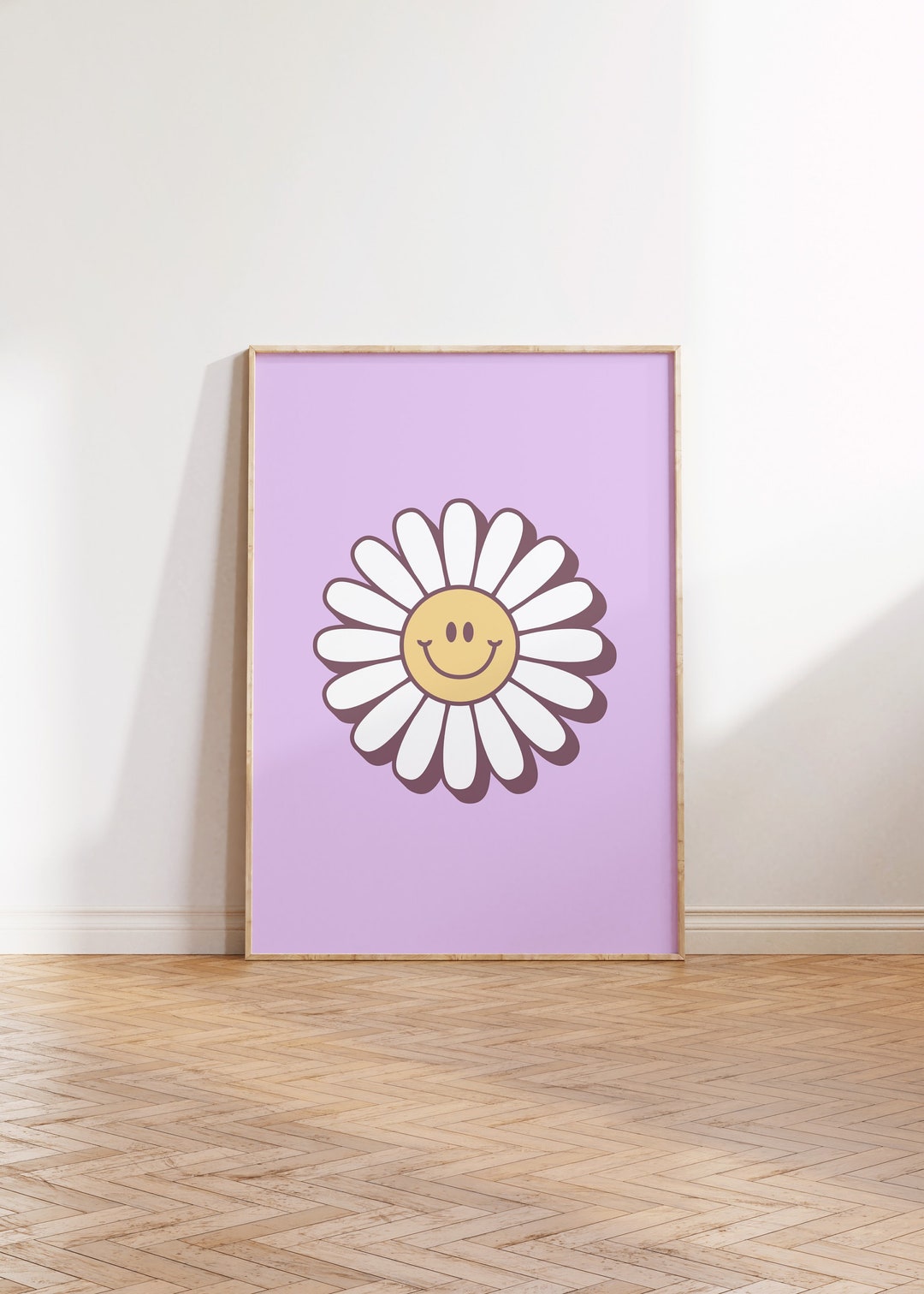Retro Daisy Smile Face Print, Teen Bedroom Art, Daisy Wall Art, Girl ...