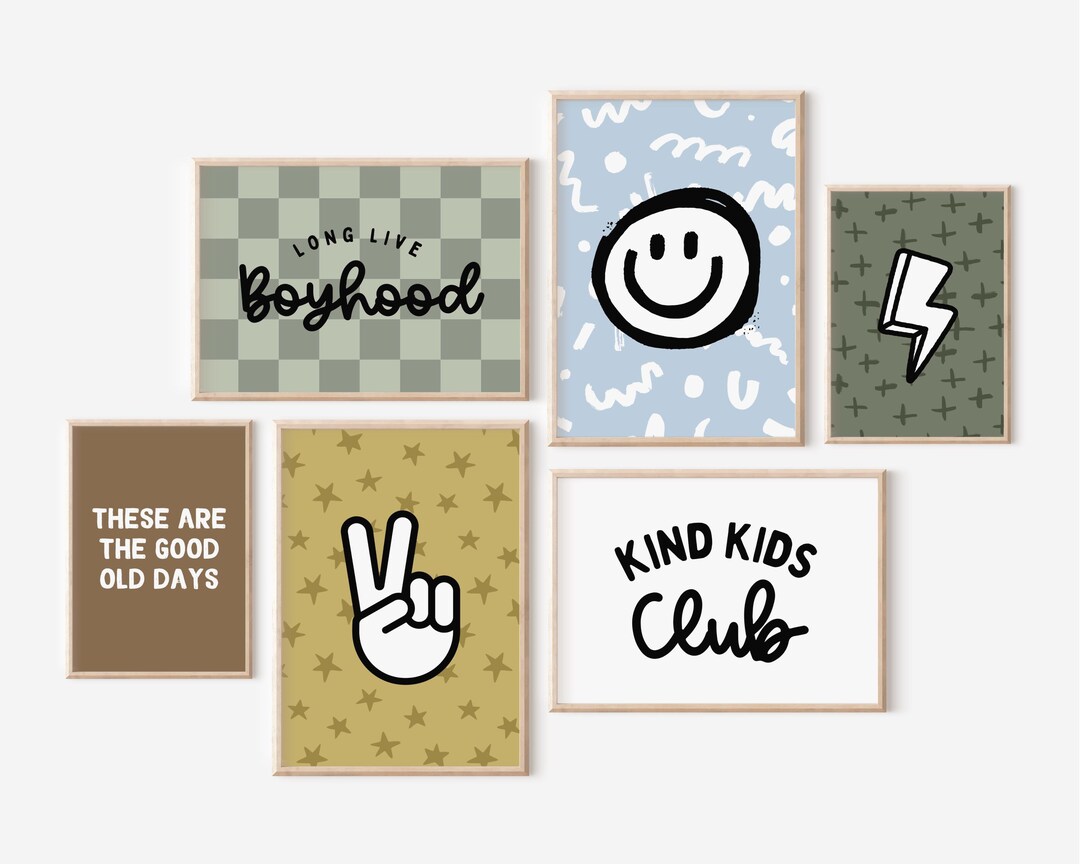Boys Printable Wall Art | Smile Face & Boyhood Quote Set | Fun Digital ...