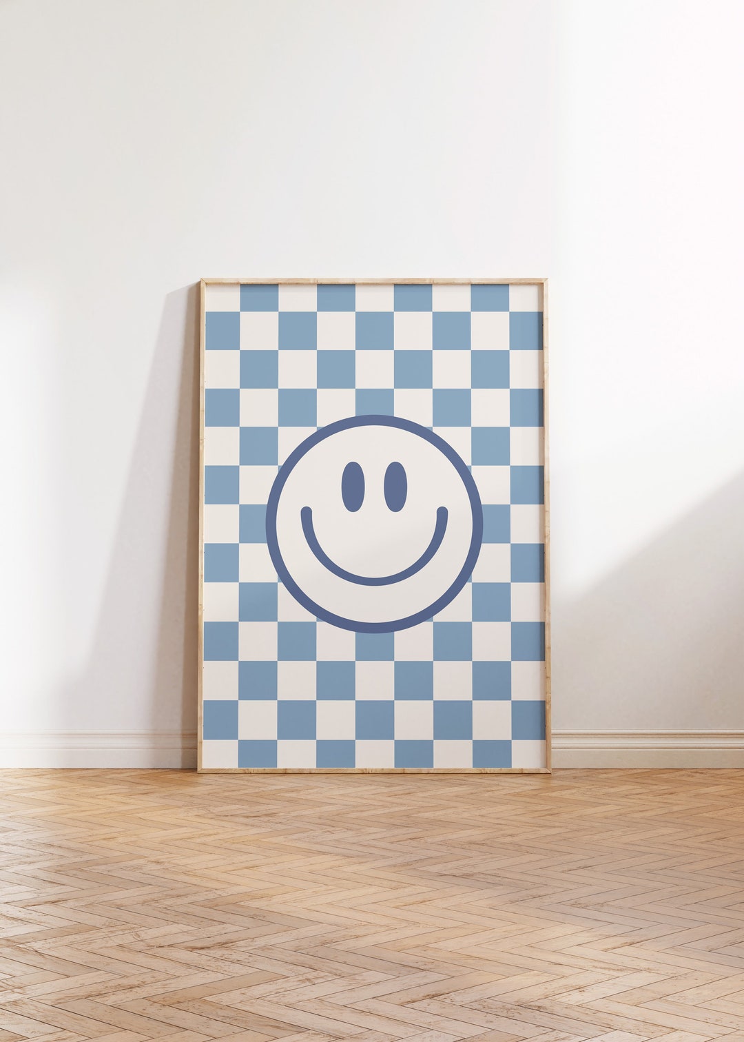 Blue Checkered Retro Smile Face, Boys Wall Art Printable, Smile Face ...