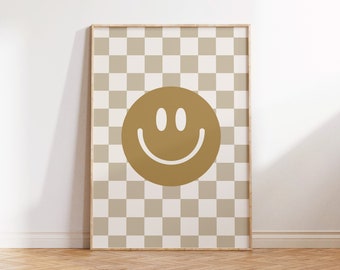 Checkerboard Retro Smiley Face Print | Retro Smile | Boys Room Wall ...