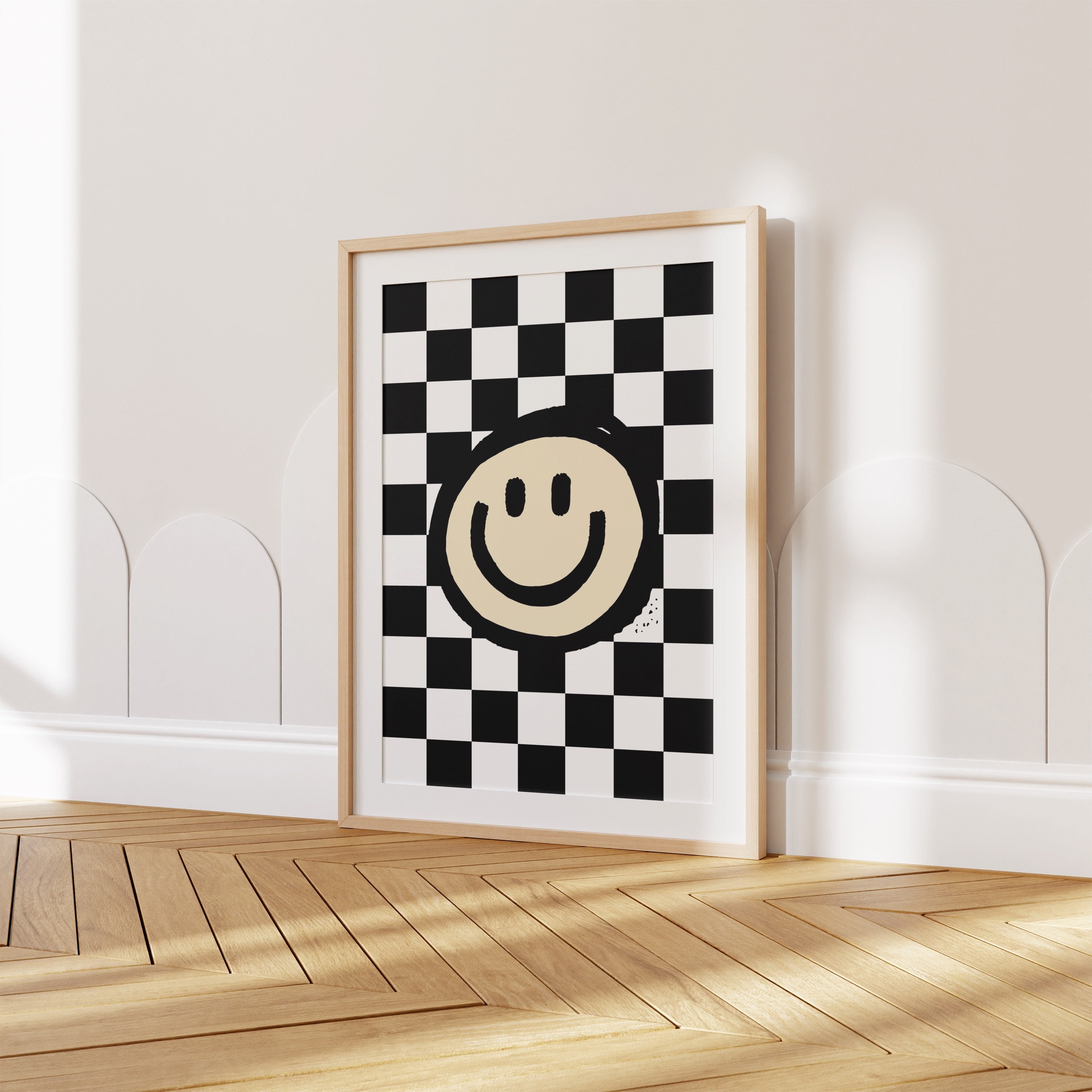 Retro Smile Face Print: Checkerboard Kids Wall Art (digital Download ...