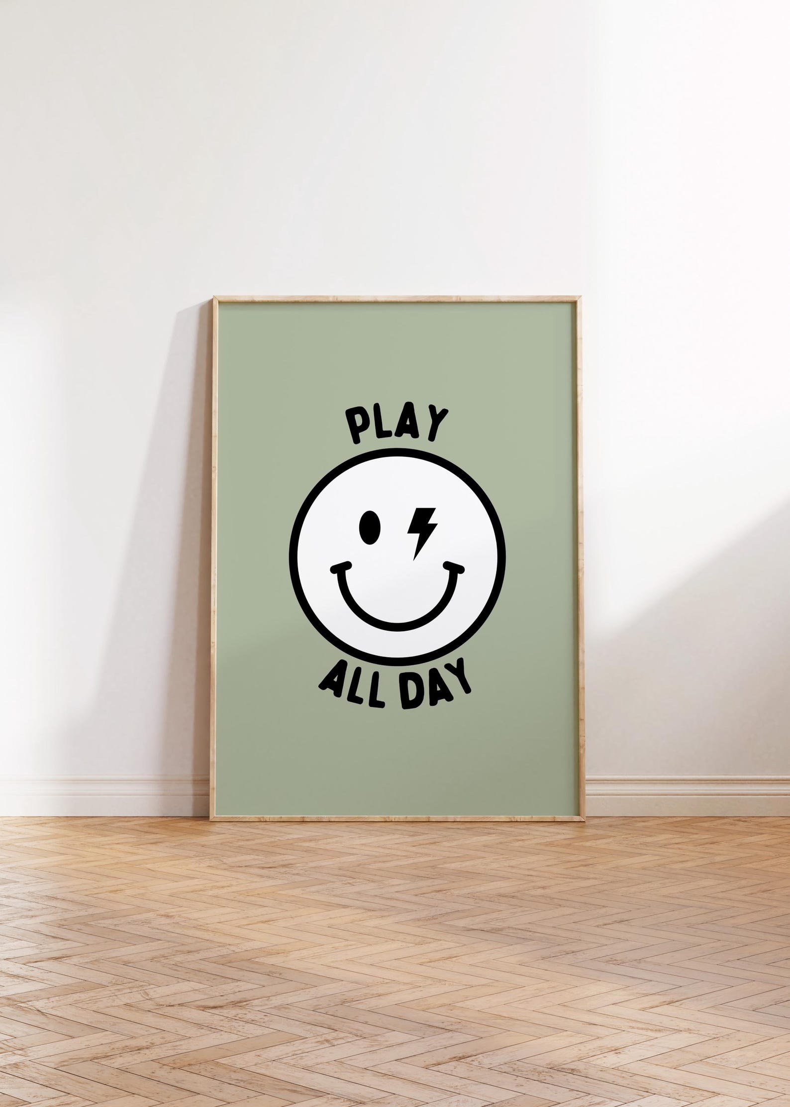 Play All Day Print: Retro Smiley Face, Playroom Wall Art (digital ...