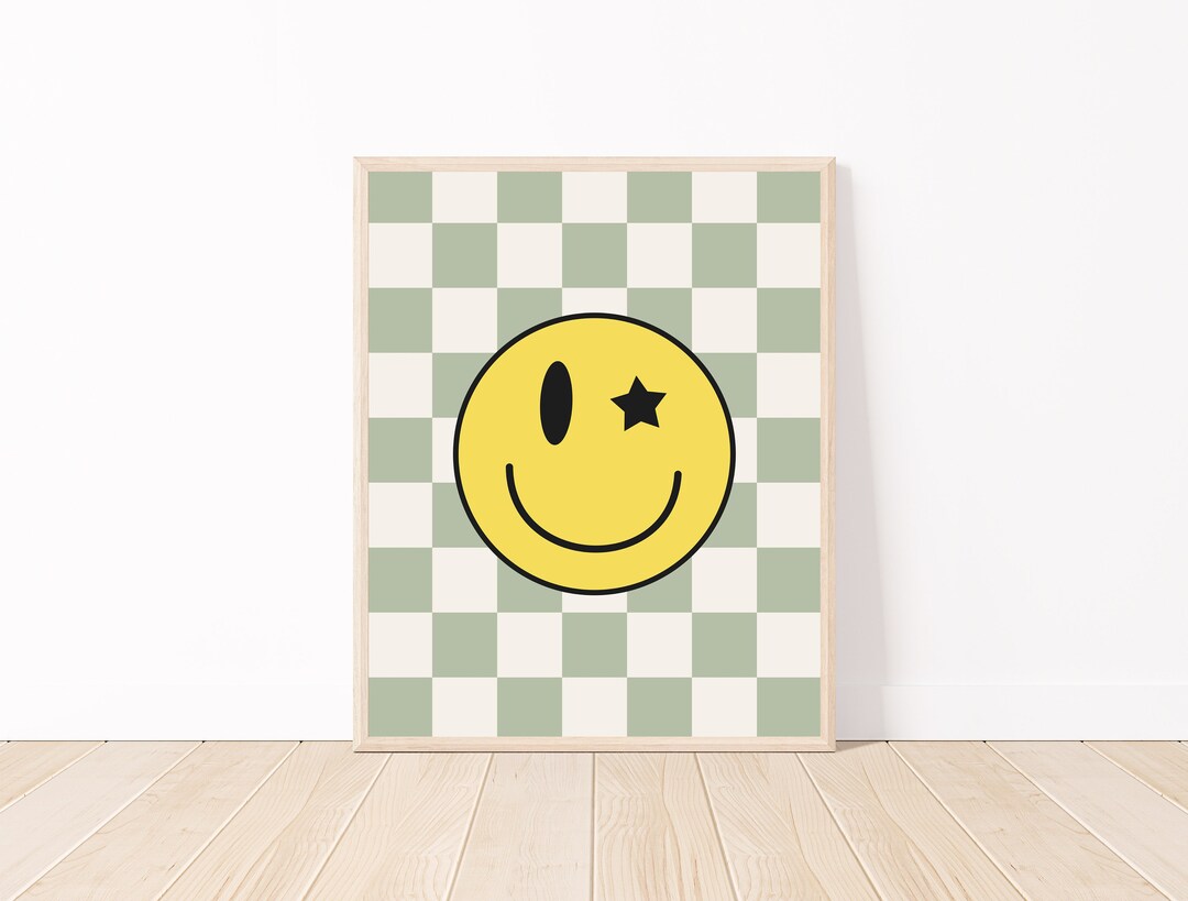 Checkerboard Smiley Face Retro Smiley Boys Wall Art - Etsy