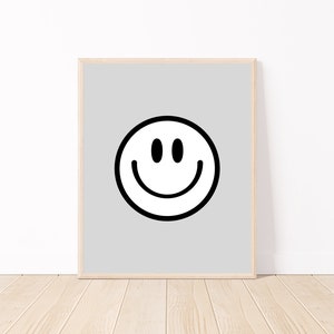 Gray Smile Face, Retro Smile, Boys Wall Art Printable, Smile Face Wall ...