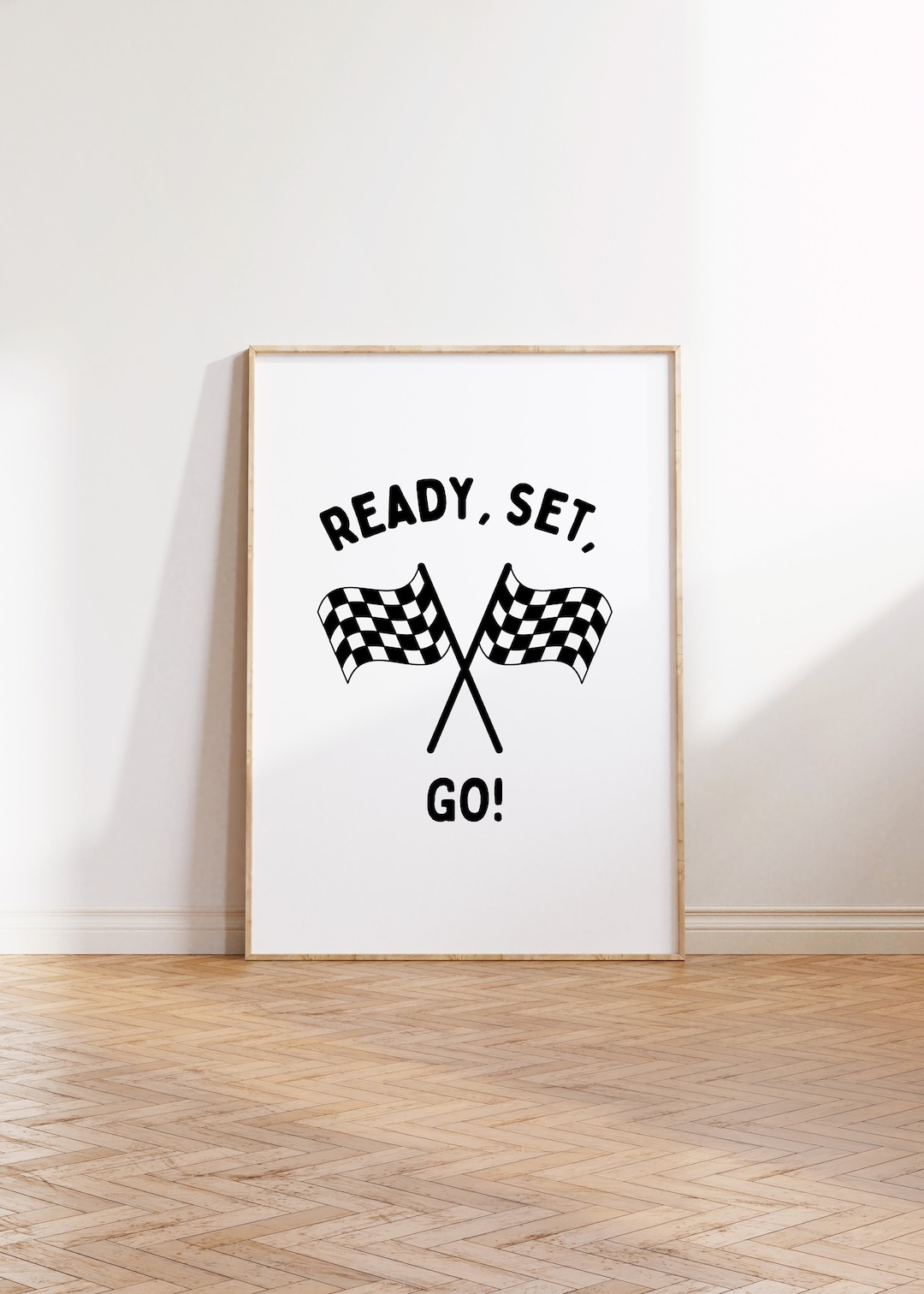 Ready, Set, Go Race Car Print, Flags, Little Racer Dude Wall Art, Boys ...