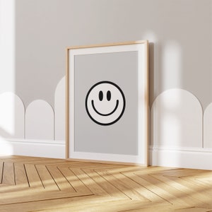 Gray Smile Face, Retro Smile, Boys Wall Art Printable, Smile Face Wall ...