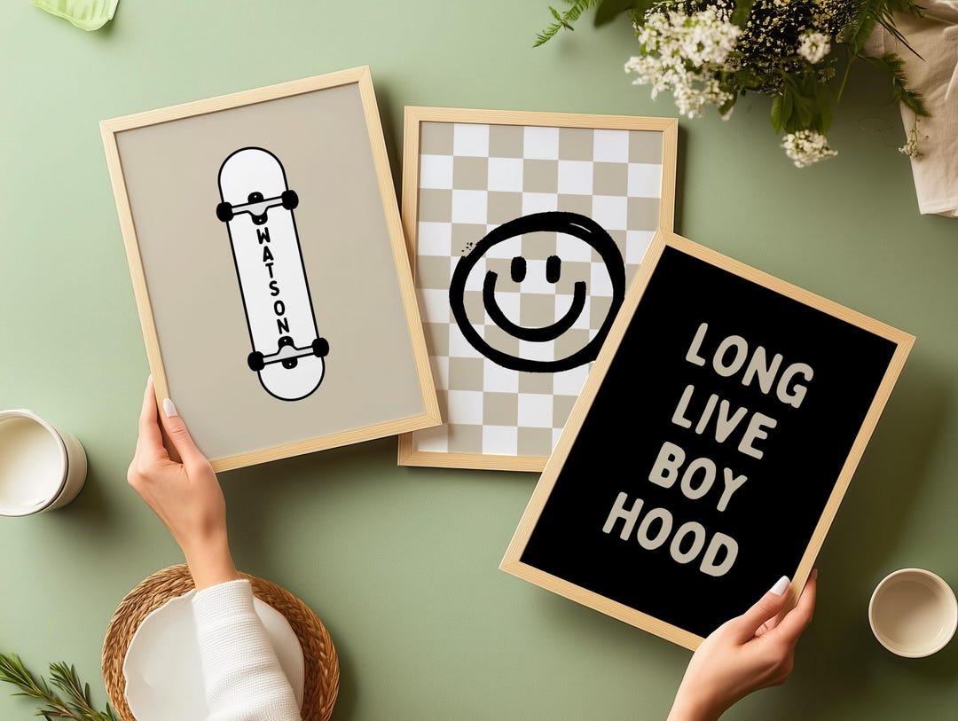 Personalized Skateboard Name Print Set: Boy Nursery Gallery Wall Art ...