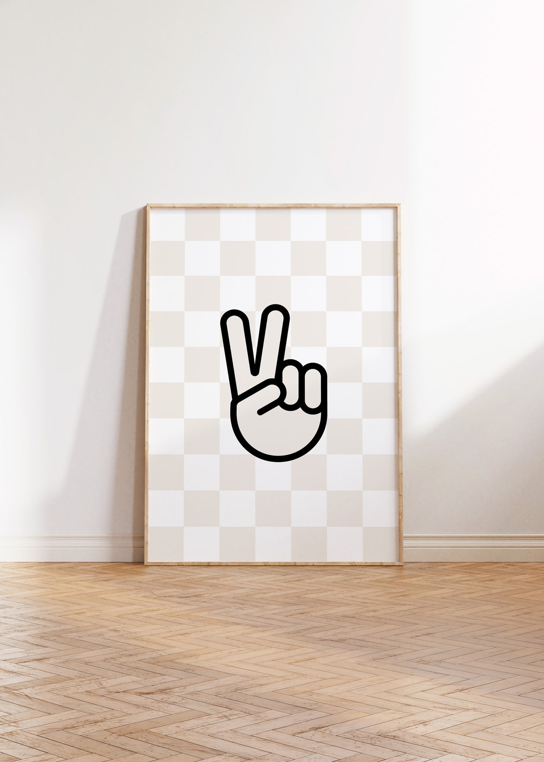 Checkerboard Hand Peace Sign Printable, Peace Fingers Wall Art, Kids ...