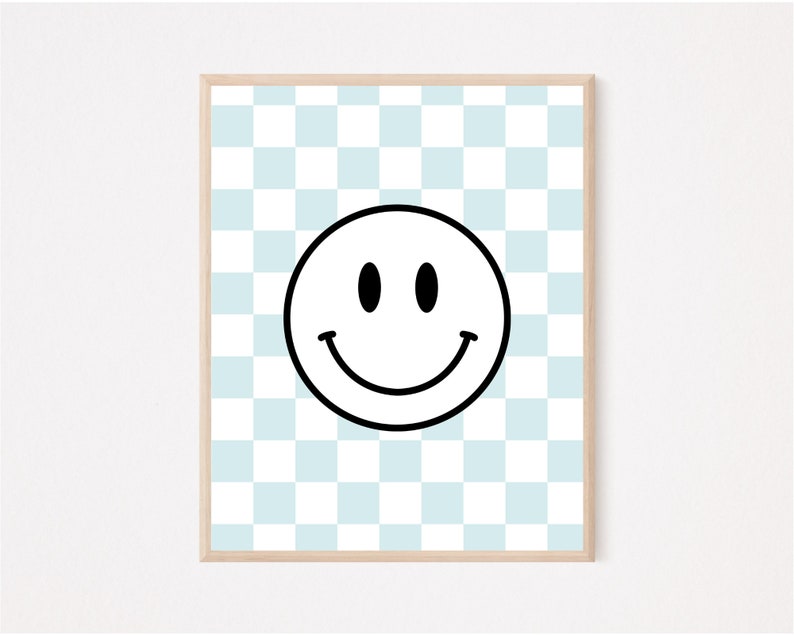 Retro Smiley Check Downloadable Print Boy Nursery Decor Kids - Etsy