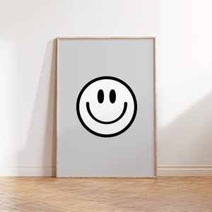 Gray Smile Face, Retro Smile, Boys Wall Art Printable, Smile Face Wall ...
