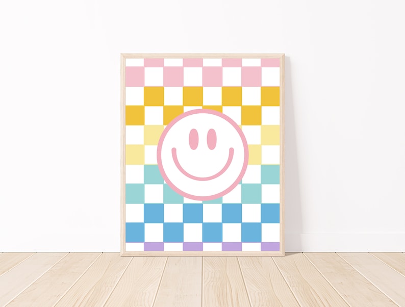 Rainbow Checkerboard Smile Face Print, Smile Face Checkerboard, Girl ...