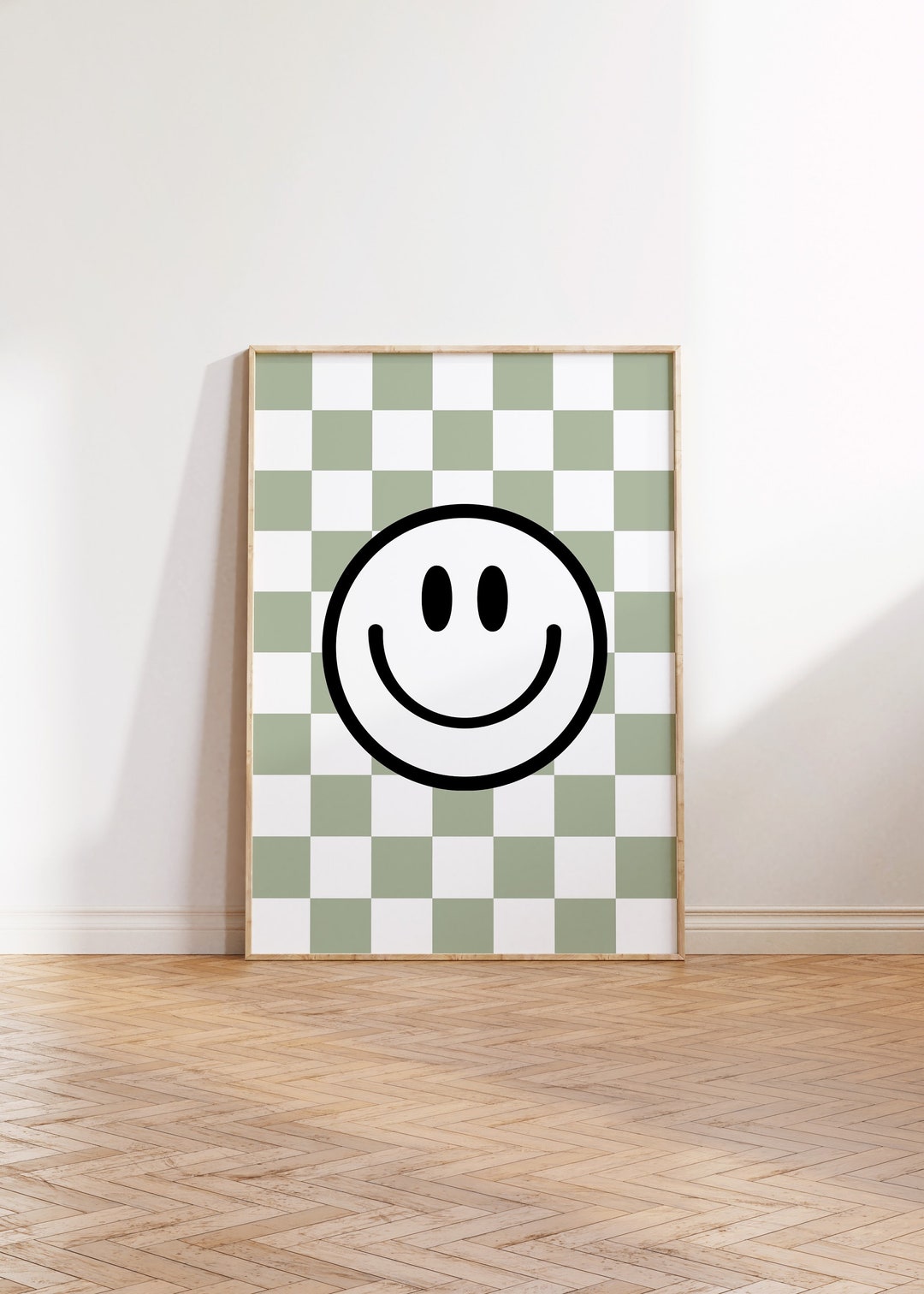 Retro Smile Face Print: Boho Checkerboard Nursery Decor (digital ...