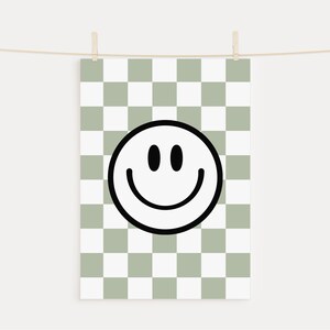 Retro Smile Face Print: Boho Checkerboard Nursery Decor (digital ...