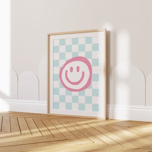 Checkerboard Smile Face Print, Pink Smile, Checkerboard Smile, Girl ...
