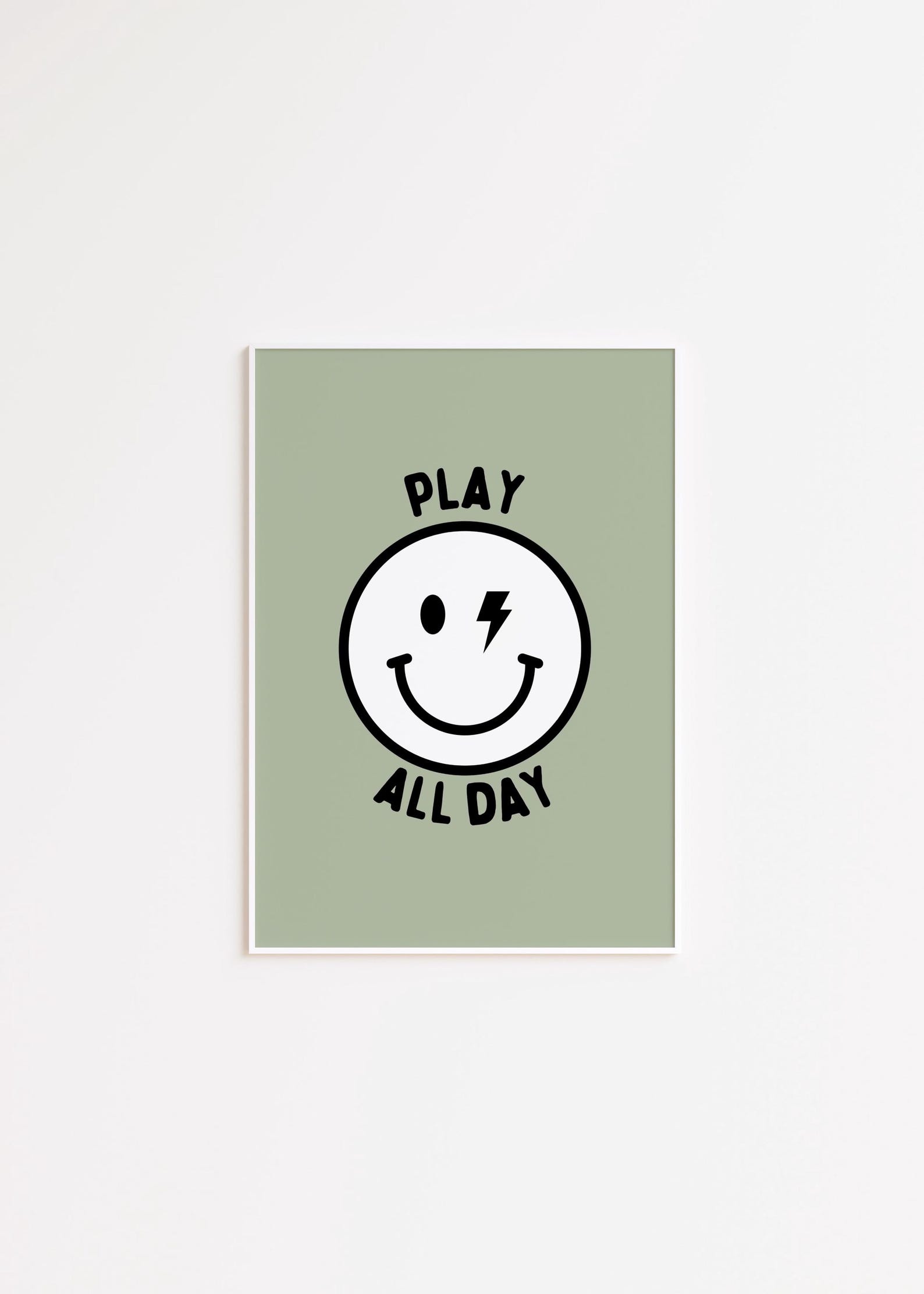 Play All Day Print: Retro Smiley Face, Playroom Wall Art (digital ...