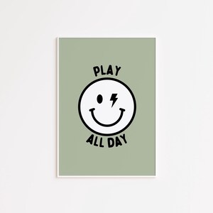 Play All Day Print: Retro Smiley Face, Playroom Wall Art (digital ...