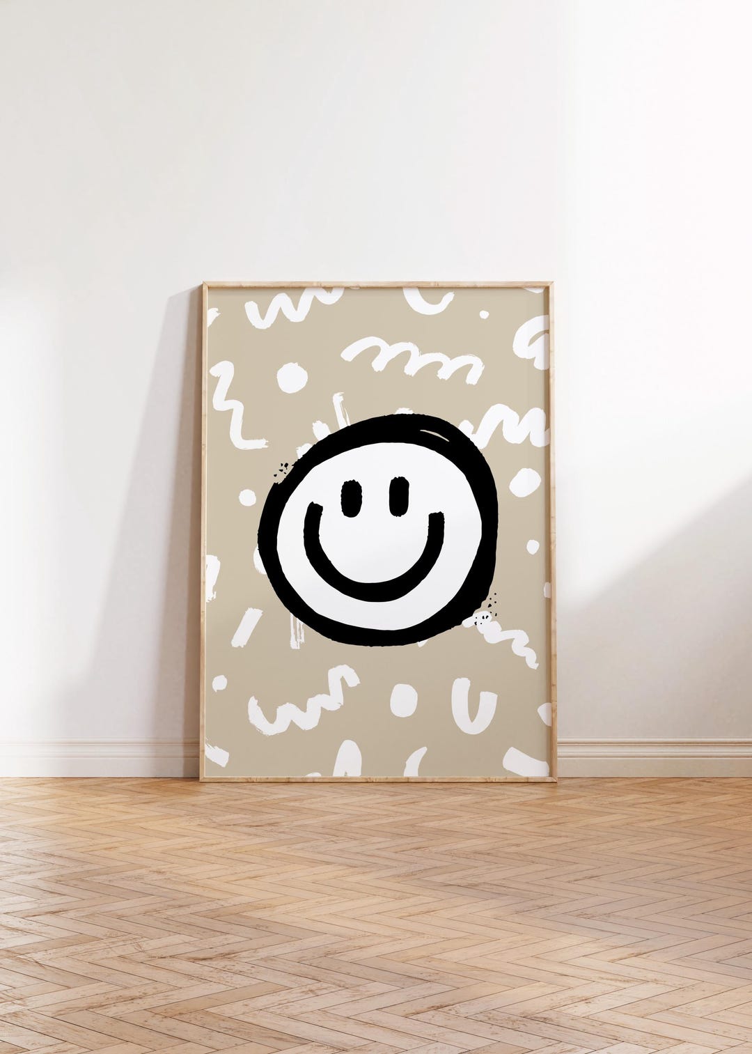 Retro Smile Face Print, Kids Wall Art, Modern Playroom Art, Boho ...