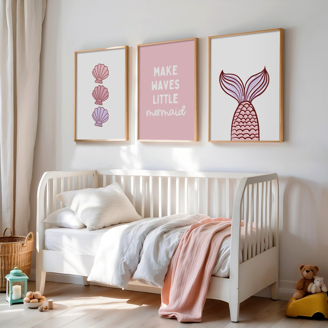 Beachy Girls Room Decor Make Waves Little Mermaid Print Beach Surf ...