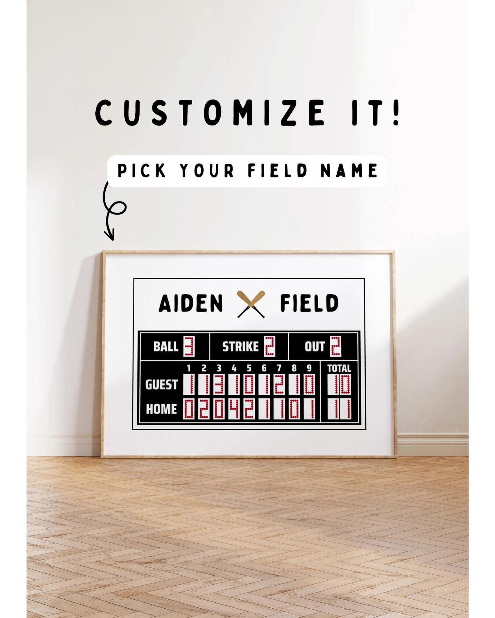 Personalized Baseball Scoreboard Print: Kids Game Room Decor (digital ...