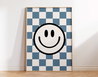 Checkerboard Retro Smiley Face Print | Retro Smile | Boys Room Wall ...