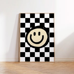 Checkered Smile Rock Hand Print, Smile Face Poster, Lightning Bolt ...