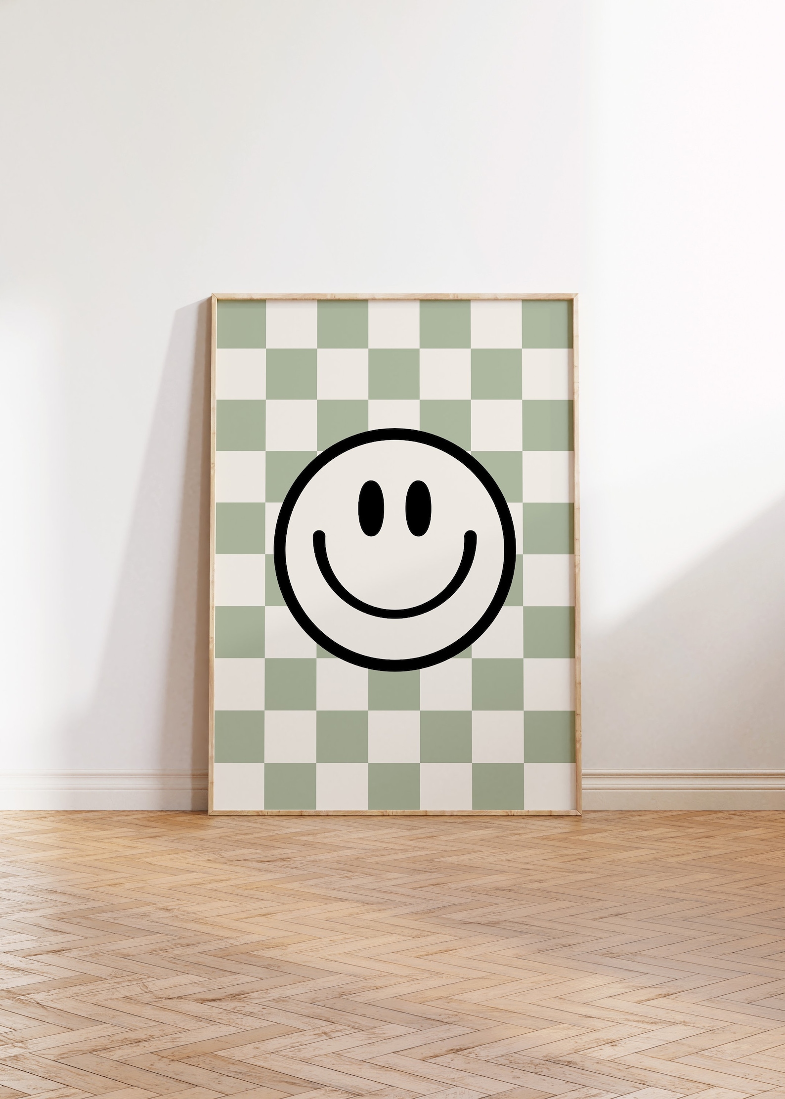 Checkerboard Smile Face Print: Retro Moss & Tan (digital Download) - Etsy