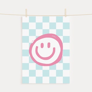 Checkerboard Smile Face Print, Pink Smile, Checkerboard Smile, Girl ...