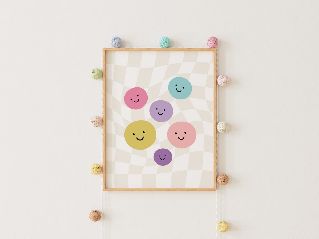Retro Smile Face Print: Boho Kids Room Decor (digital Download) - Etsy