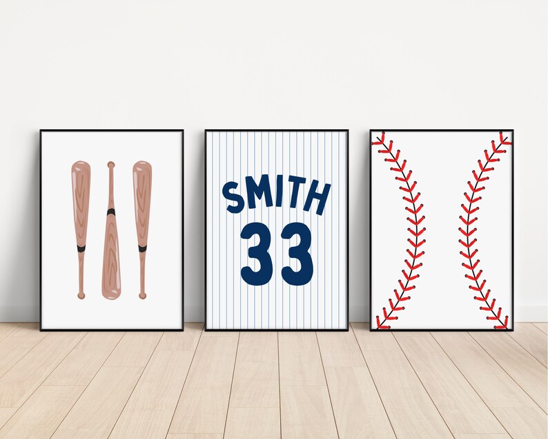 Navy Baseball Nursery Prints: Personalized Wall Art (digital Download ...