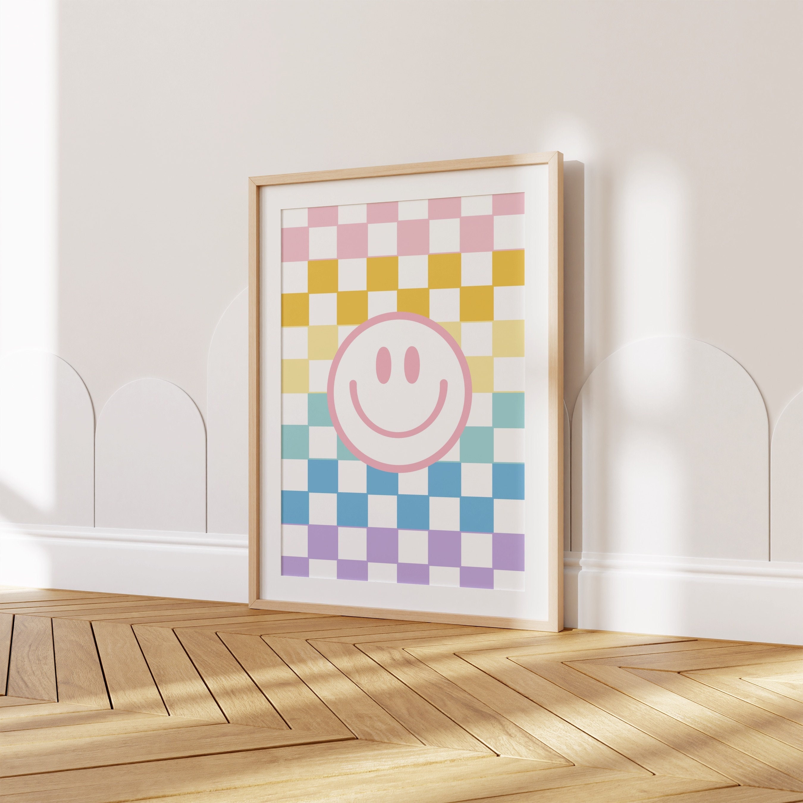 Rainbow Checkerboard Smile Face Print Smile Face - Etsy