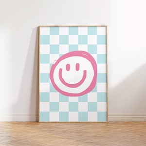 Checkerboard Smile Face Print, Pink Smile, Checkerboard Smile, Girl ...