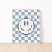 Blue Checkered Retro Smile Face, Boys Wall Art Printable, Smile Face ...