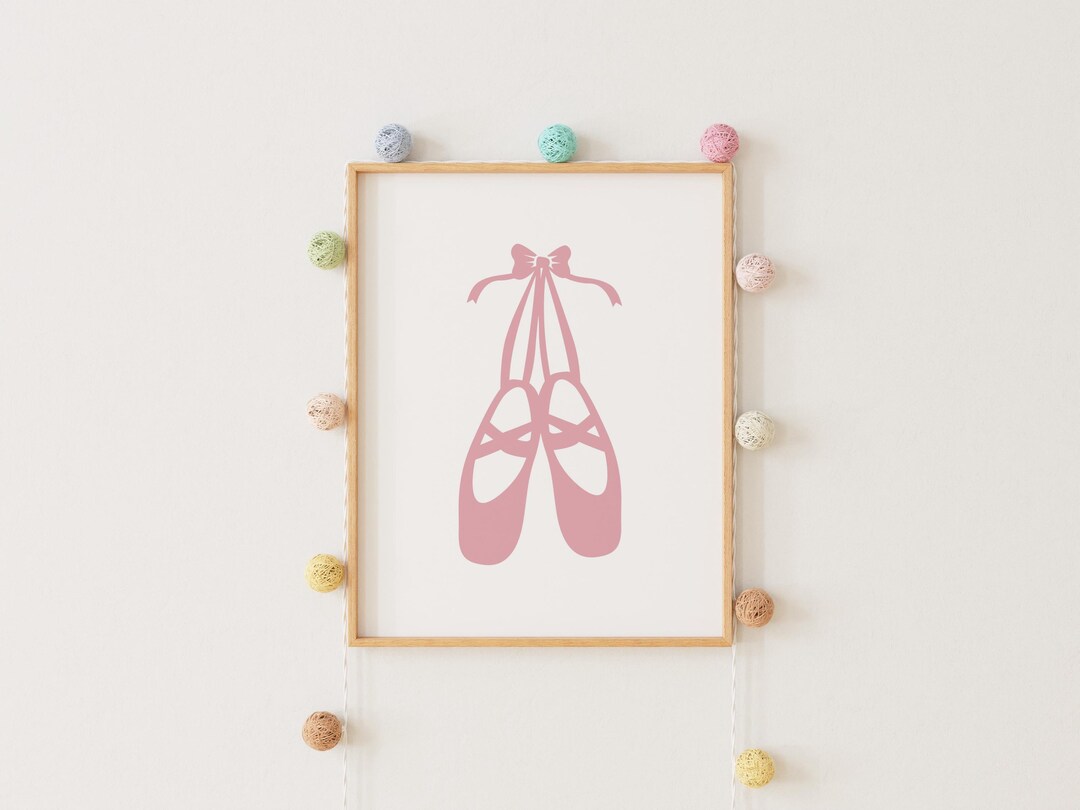 Pink Ballet Shoes Print, Ballerina Wall Art, Girls Wall Art, Bow Print ...