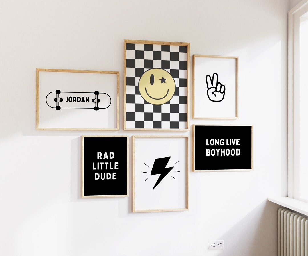 Personalized Name Rad Little Dude Skateboard Gallery Wall Set of 6 ...
