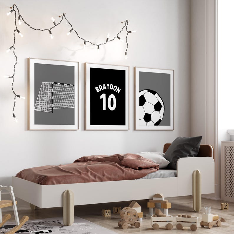 Personalized Soccer Wall Art Set of 3: Boys Room Decor (digital ...
