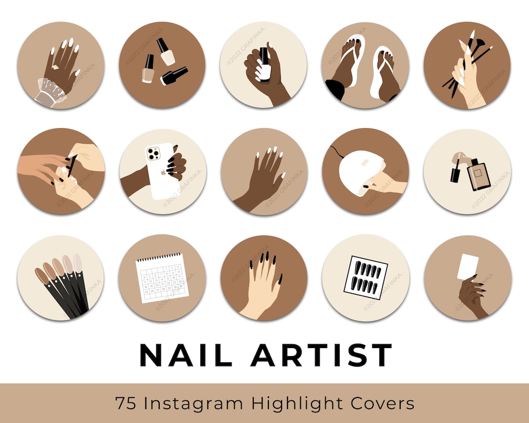 Nail Artist Instagram Highlight Covers, Beige Brown Nail Tech Social ...