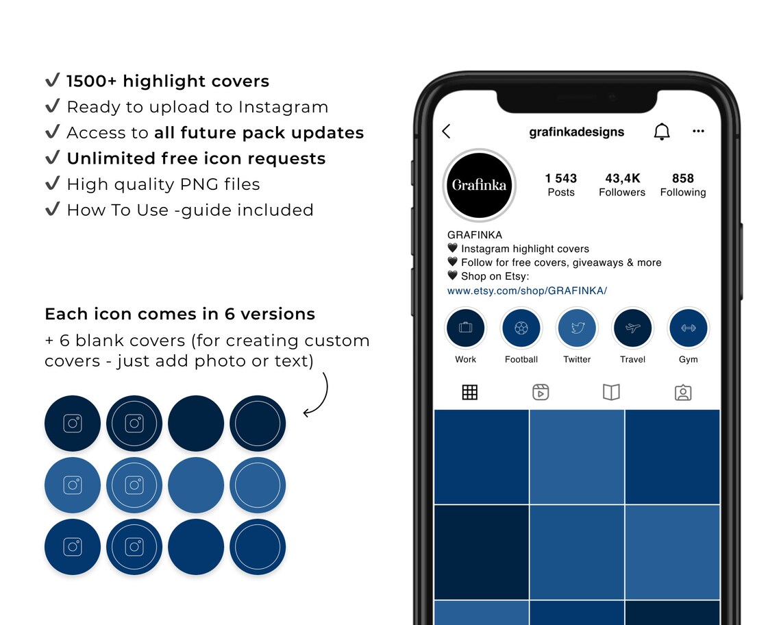Dark Blue Instagram Highlight Covers for Men Social Media - Etsy