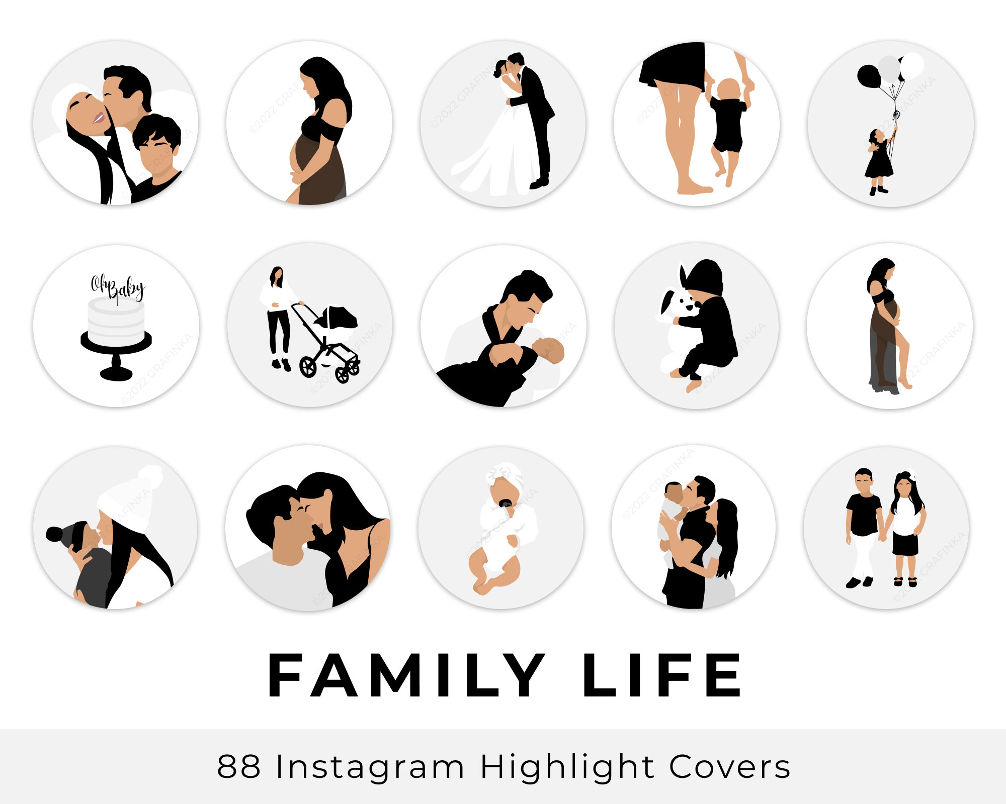 Family Life Instagram Highlight Covers White Light Gray Black ...