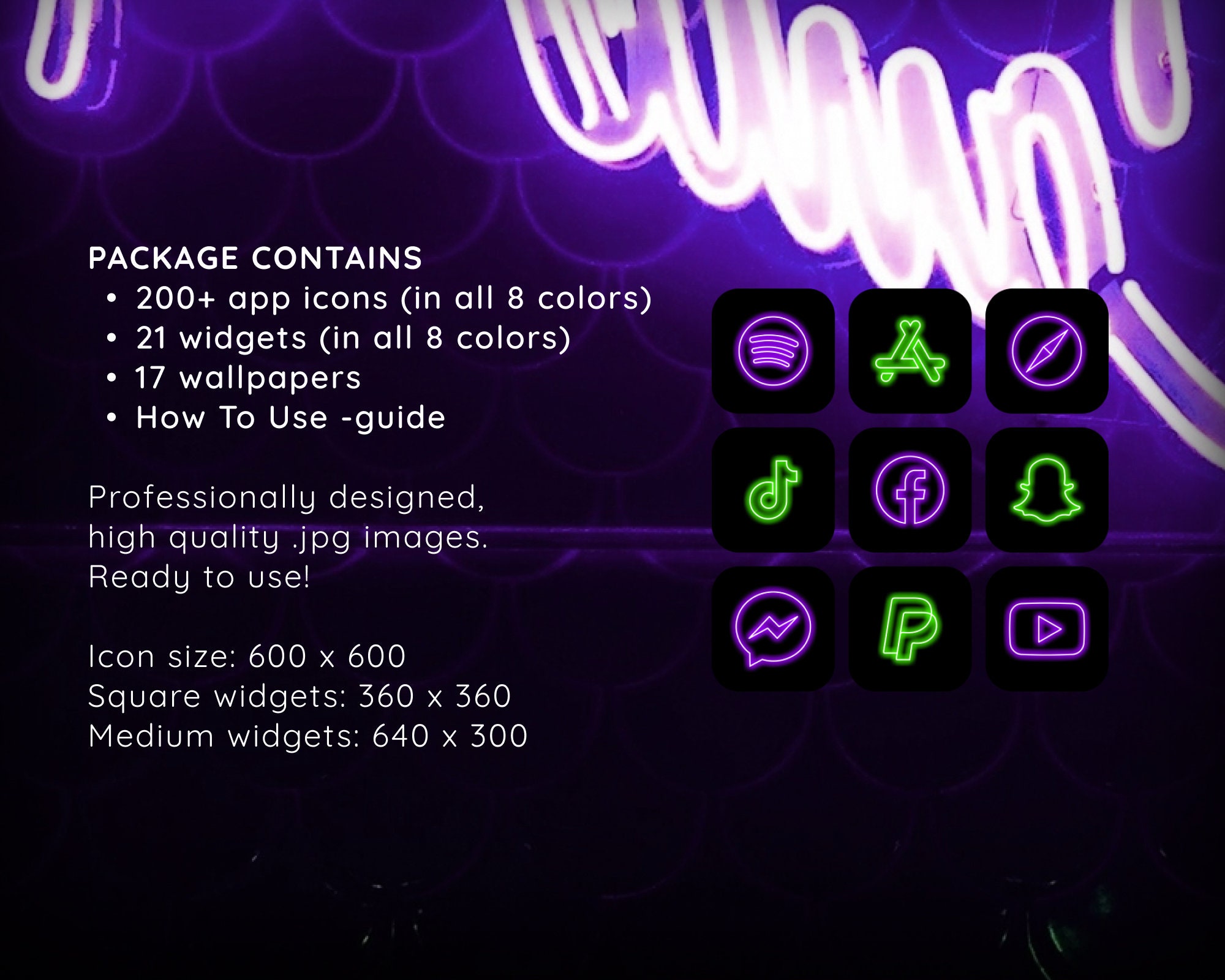 Neon Glow App Icons for Ios 14 Pack Aesthetic iPhone Home - Etsy