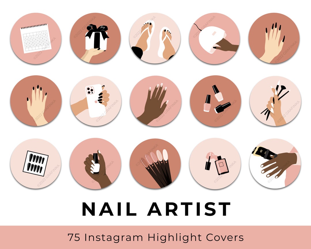 Nail Artist Instagram Highlight Covers Coral Pink & Brown, Nail Tech ...