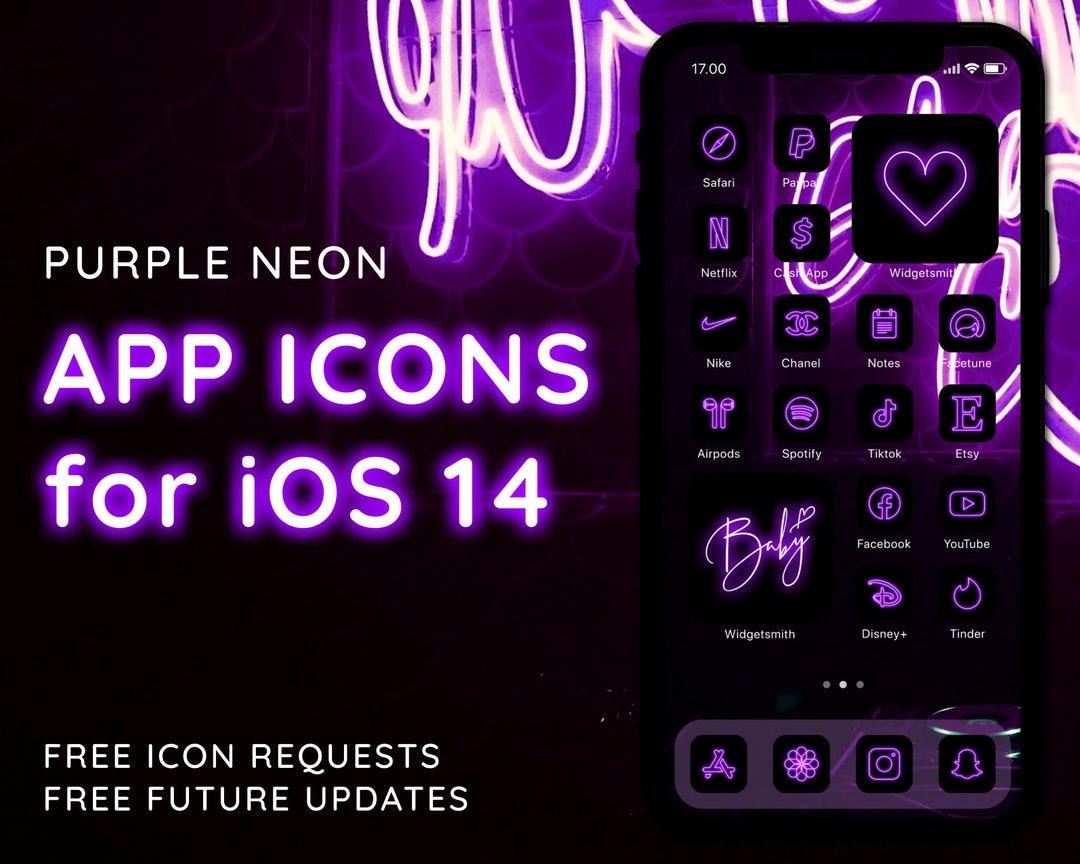 Purple Neon Glow App Icons for Ios 14, Aesthetic iPhone Home Screen ...
