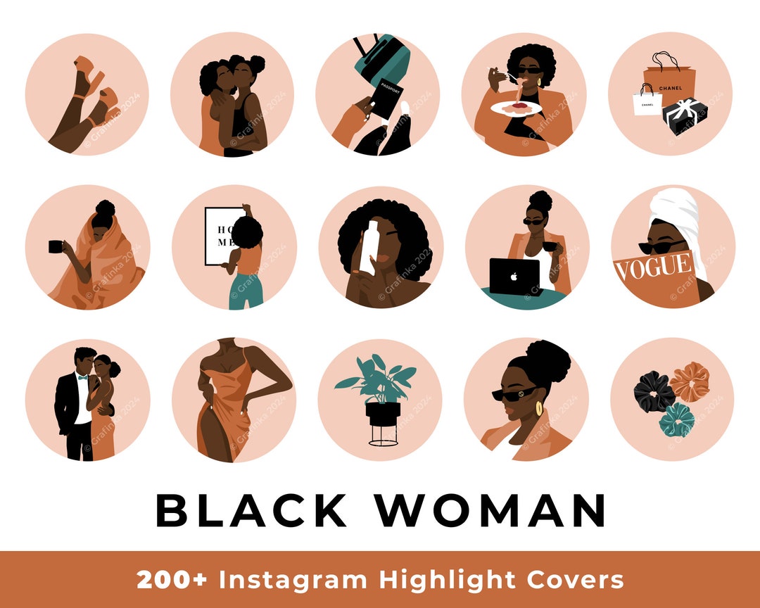 Black Women Instagram Highlight Covers, Social Media Icons for ...