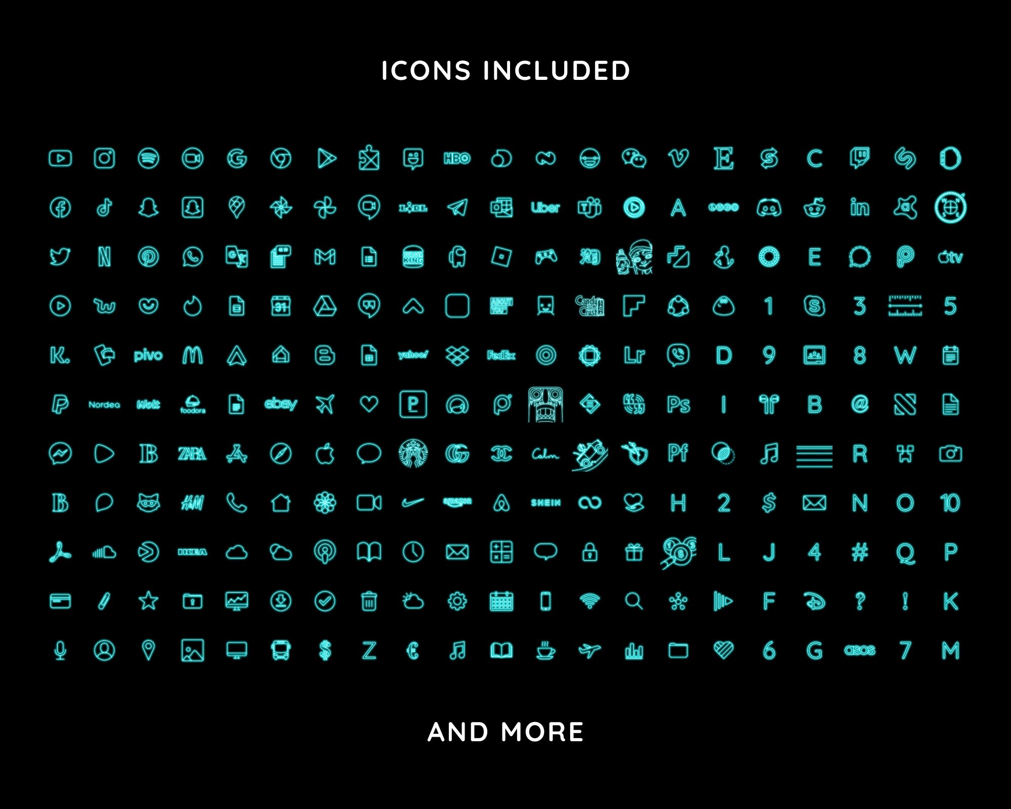 Blue Neon Glow App Icons for Ios 14, Aesthetic iPhone Home Screen ...